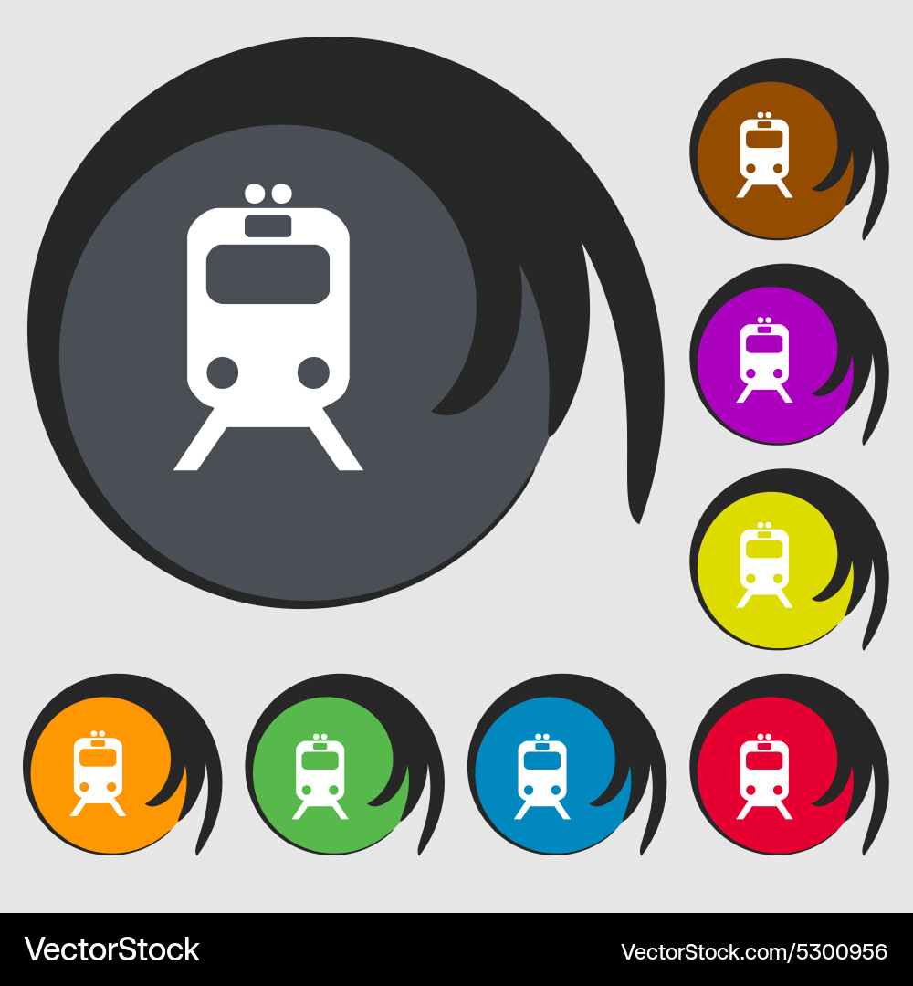 Train icon sign symbol on eight colored buttons Vector Image