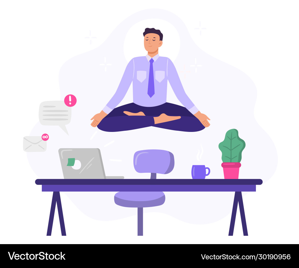 Yoga office man worker meditate Royalty Free Vector Image