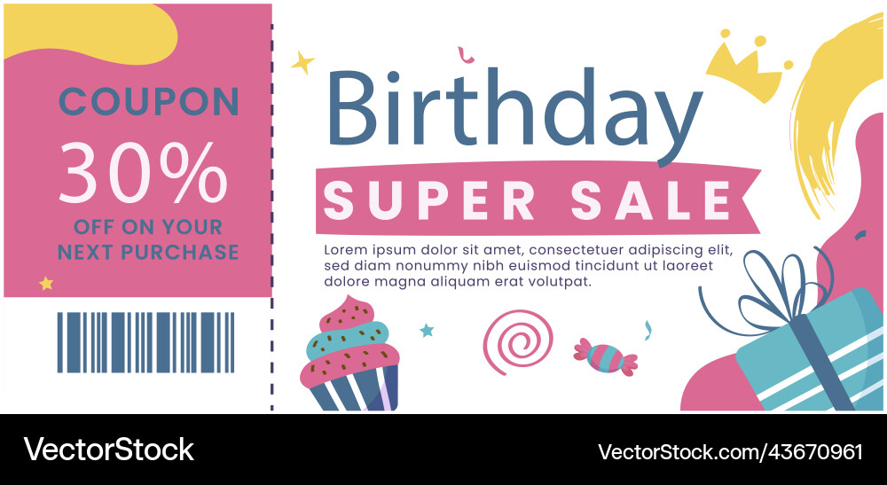 Birthday sale coupon design template Royalty Free Vector