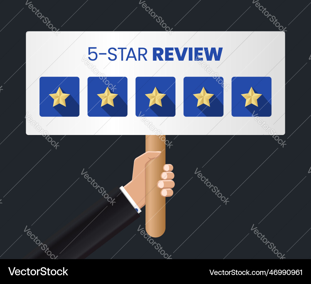 Businessman holding a signboard with five star Vector Image