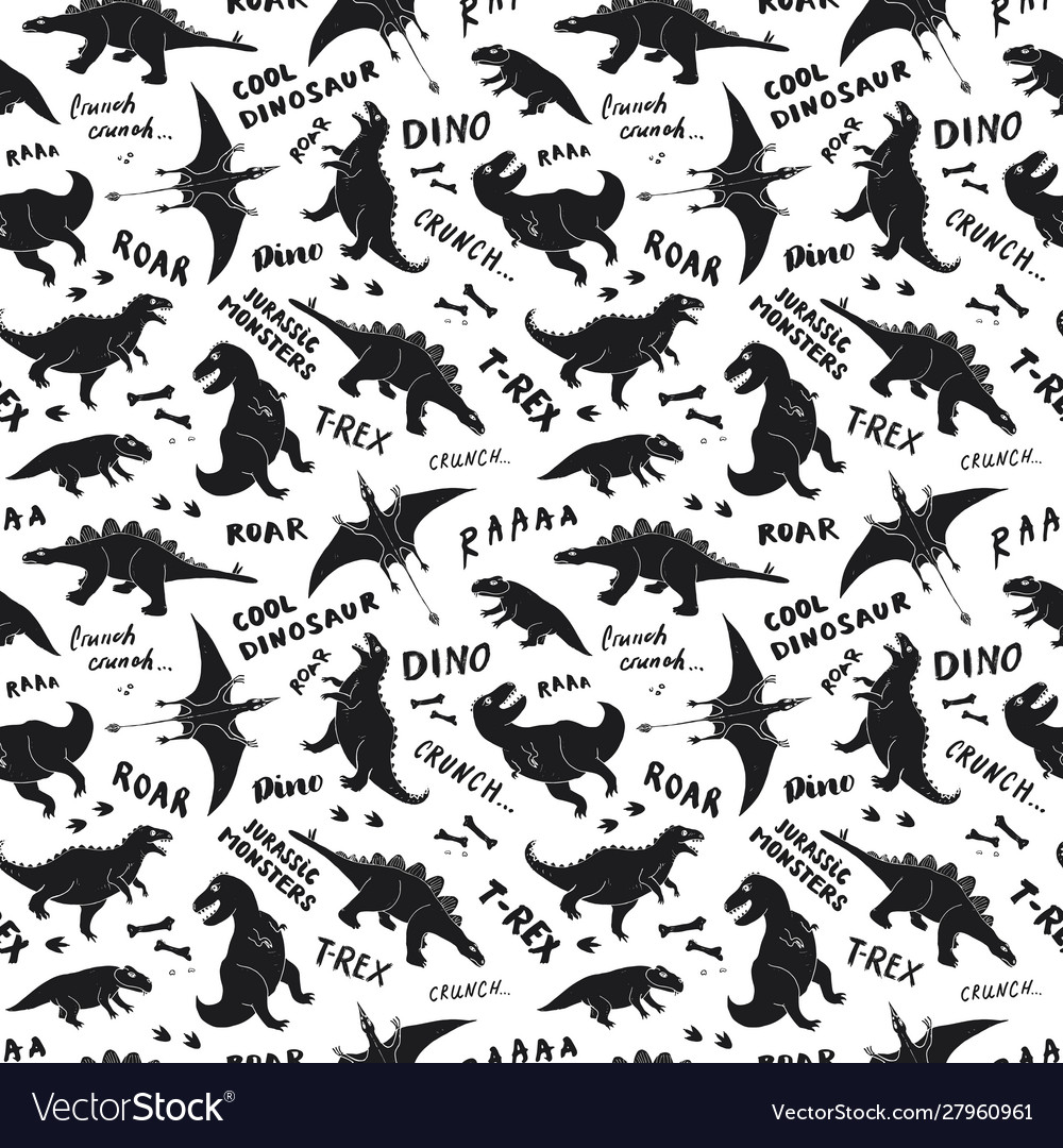 Dino seamless pattern cute cartoon hand drawn Vector Image