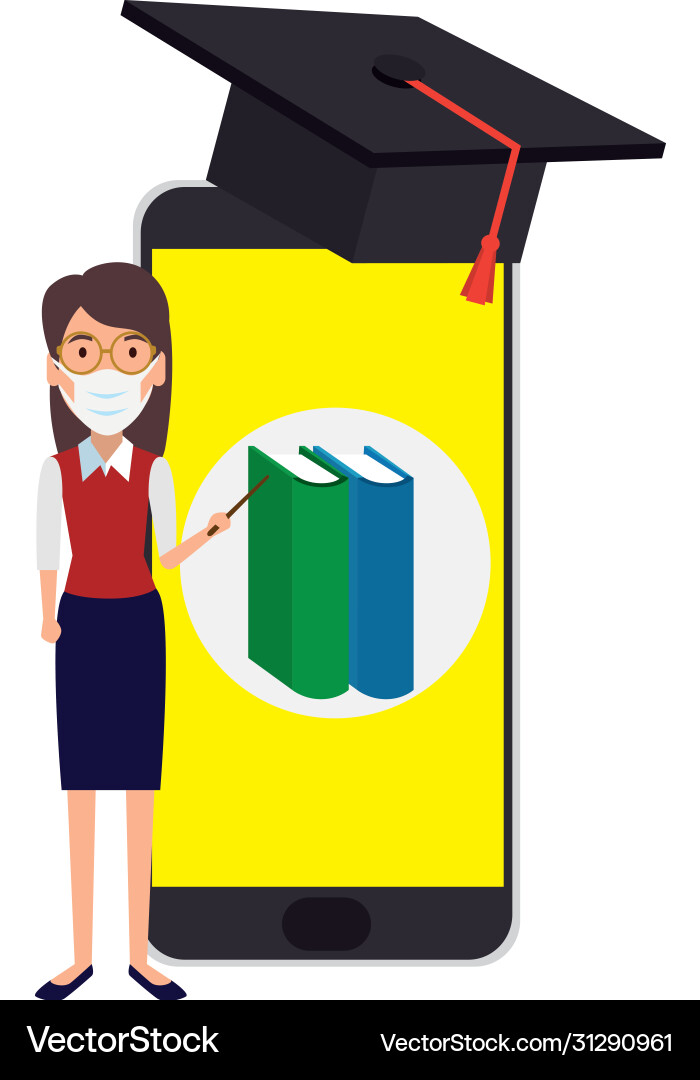 Female teacher teaching online isolated icon Vector Image
