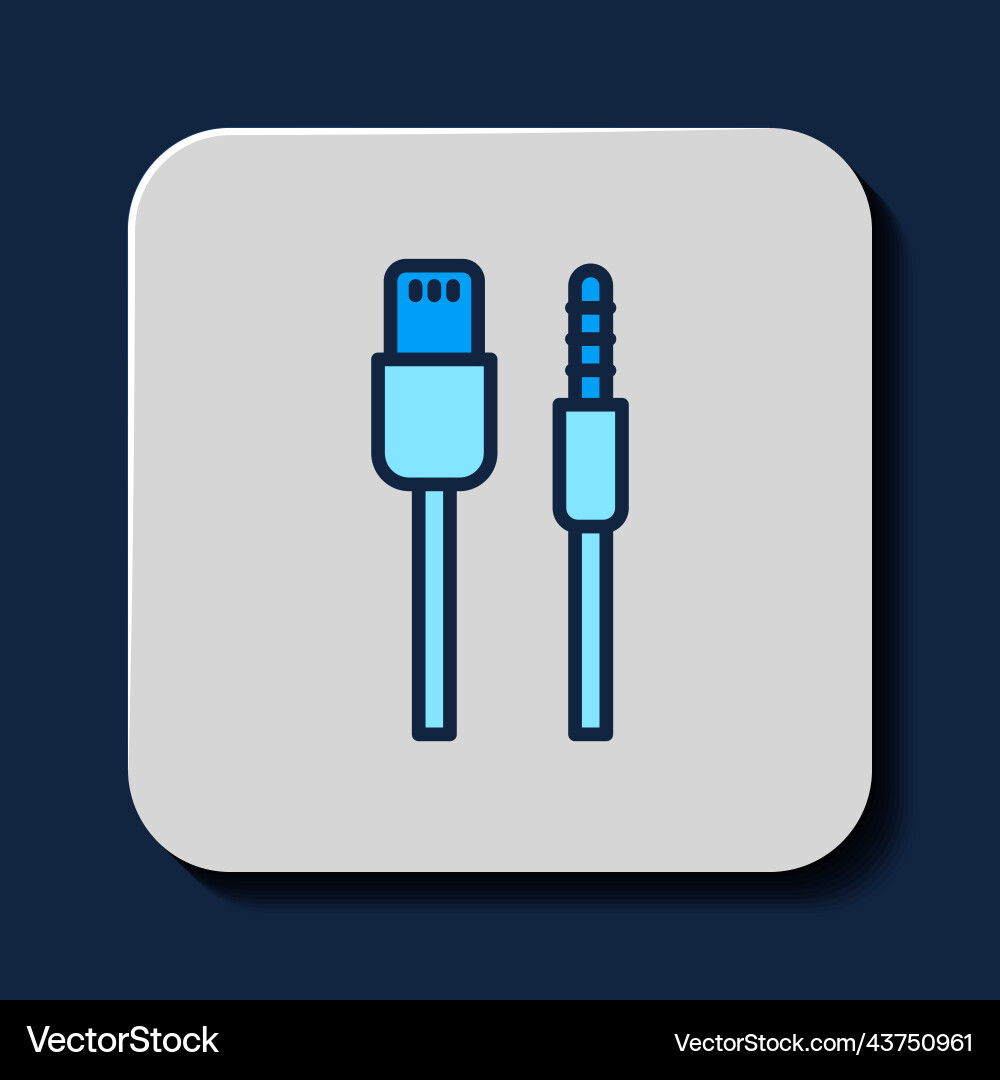 Filled outline usb cable cord icon isolated Vector Image