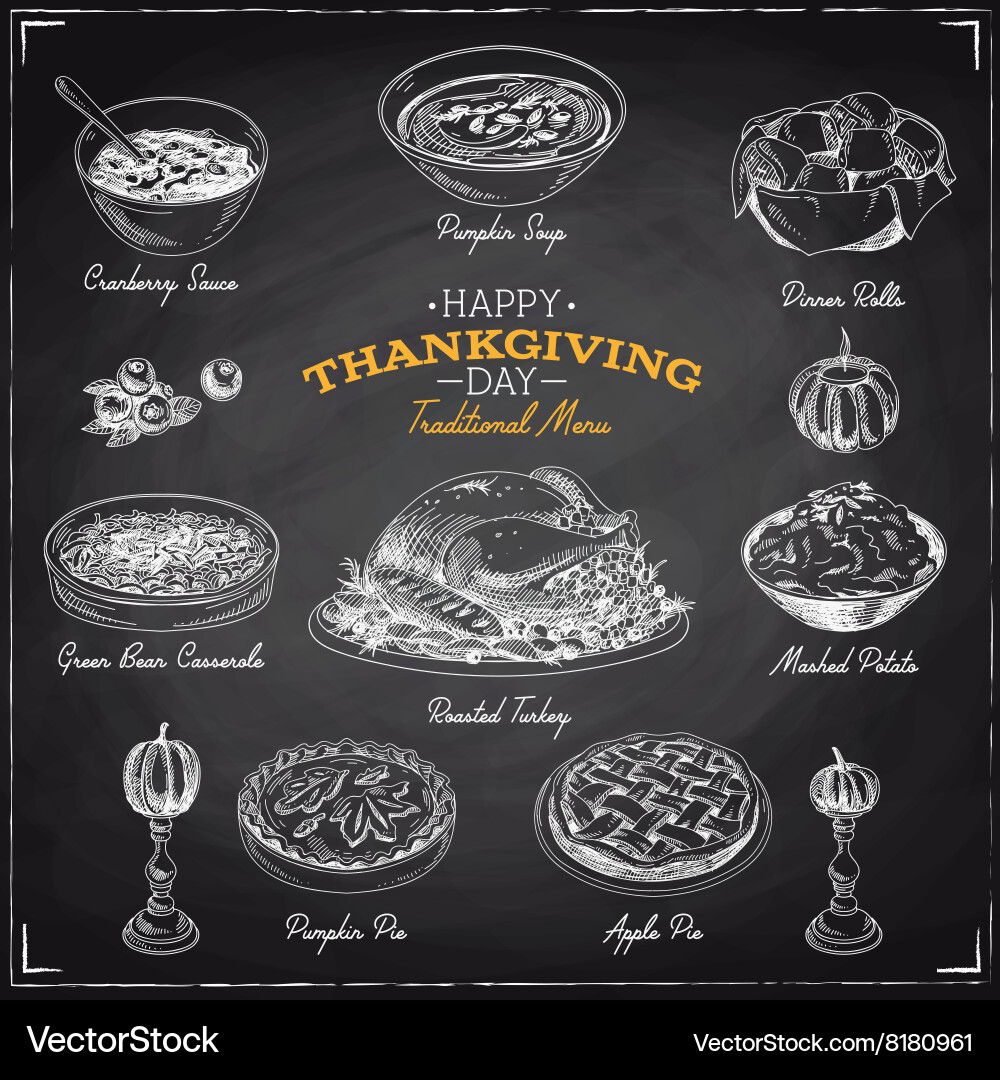 Hand drawn sketch Thanksgiving food set Royalty Free Vector