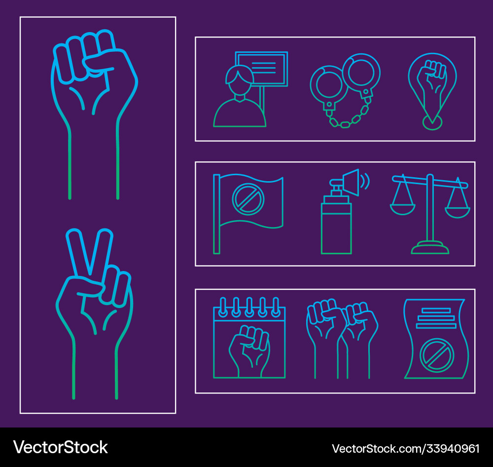 Human rights degraded style set icons Royalty Free Vector