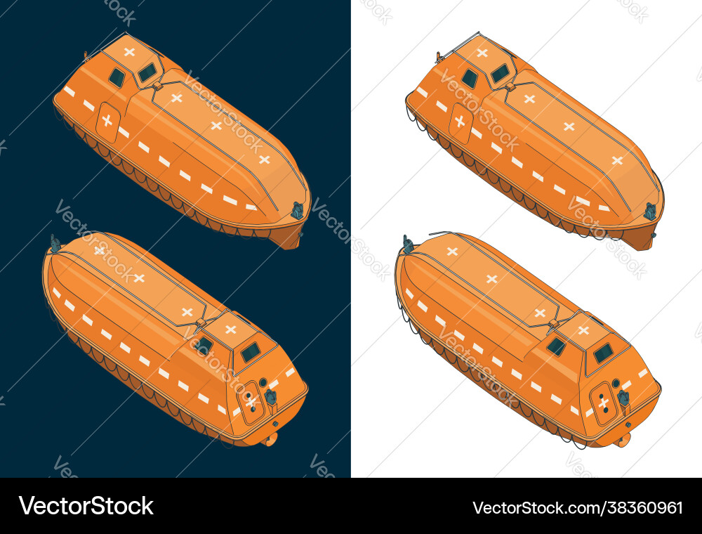 Lifeboat isometric color blueprints Royalty Free Vector