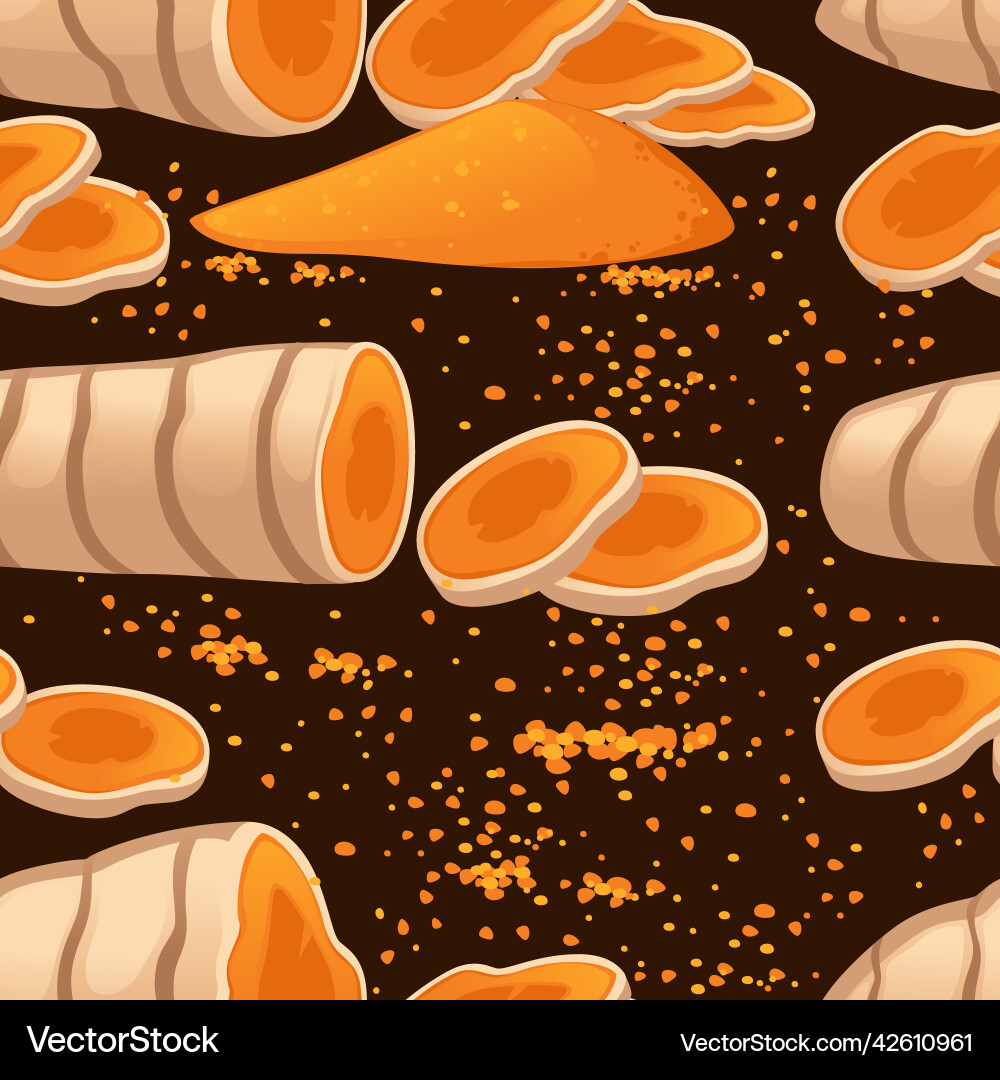 Seamless pattern of turmeric root seasoning Vector Image
