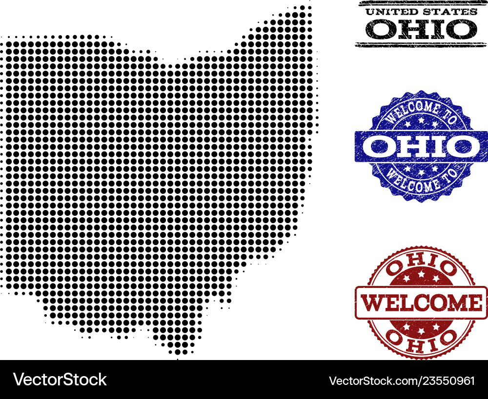 Welcome collage of halftone map ohio state Vector Image