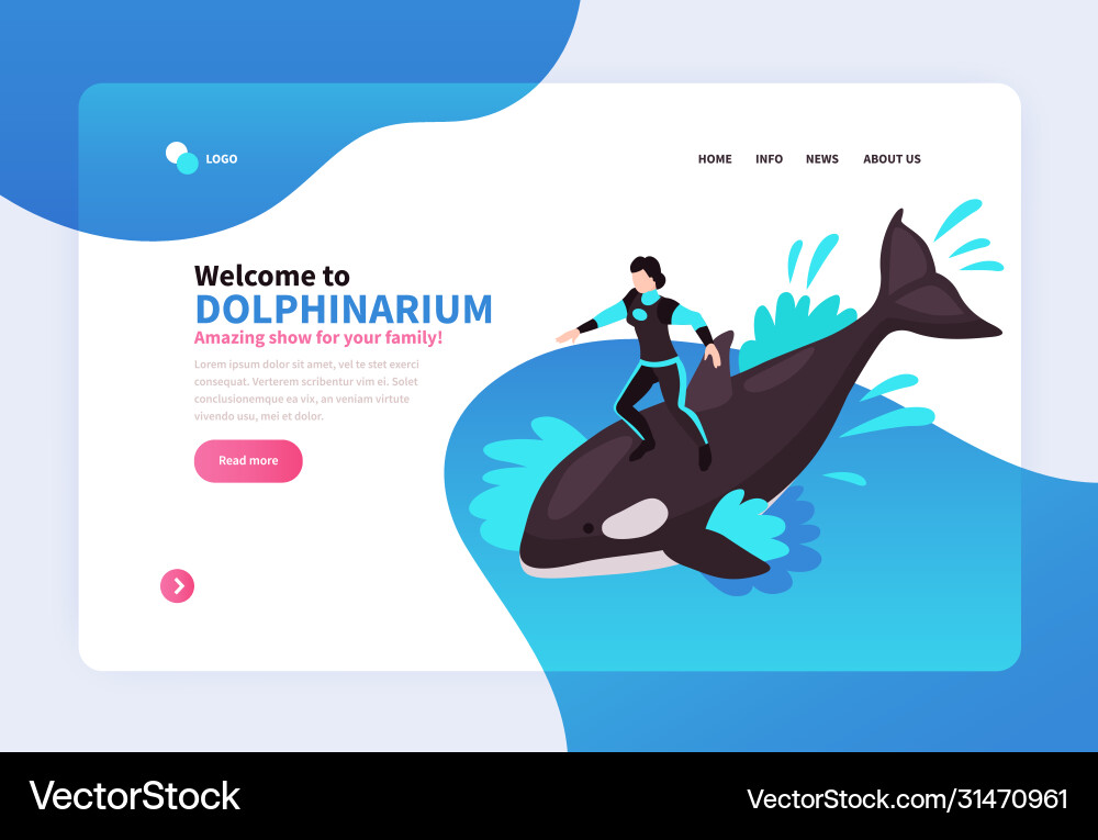 Welcome to dolphinarium landing page Royalty Free Vector