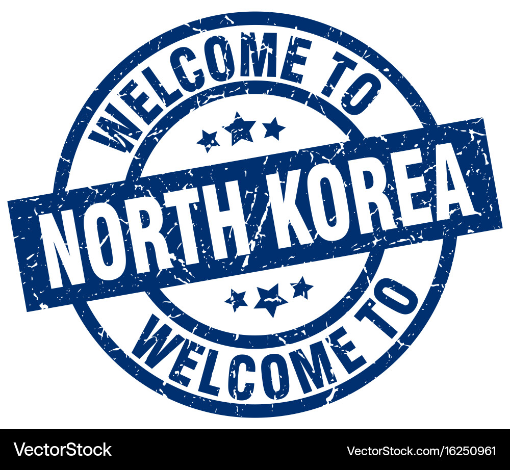 Welcome to north korea blue stamp Royalty Free Vector Image