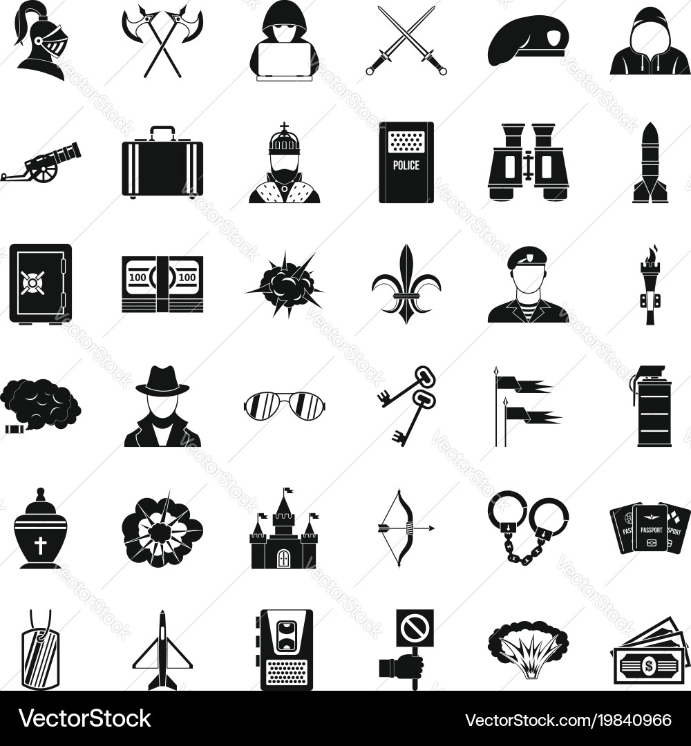 Act of aggression icons set simple style Vector Image