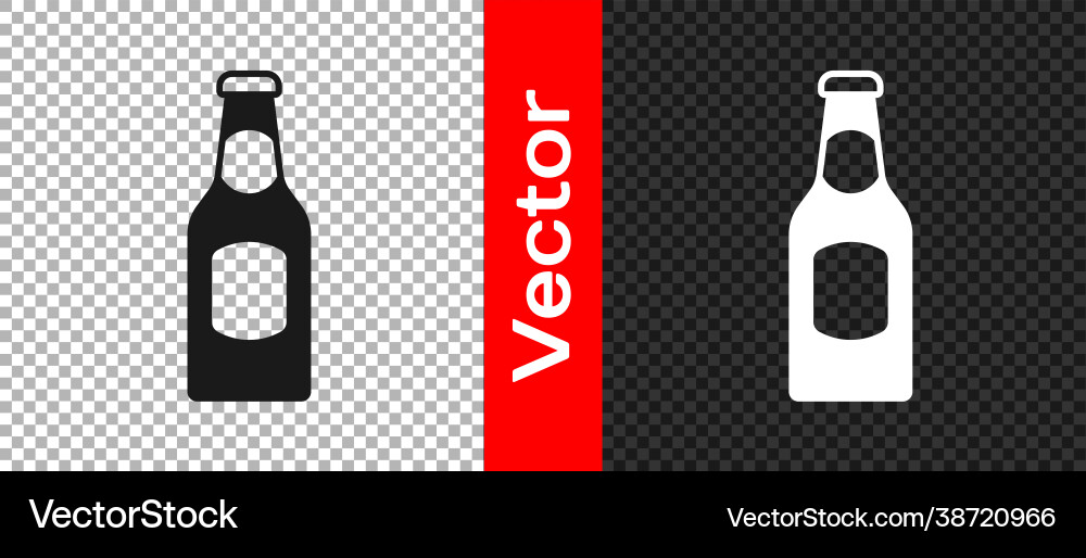 Black beer bottle icon isolated on transparent Vector Image