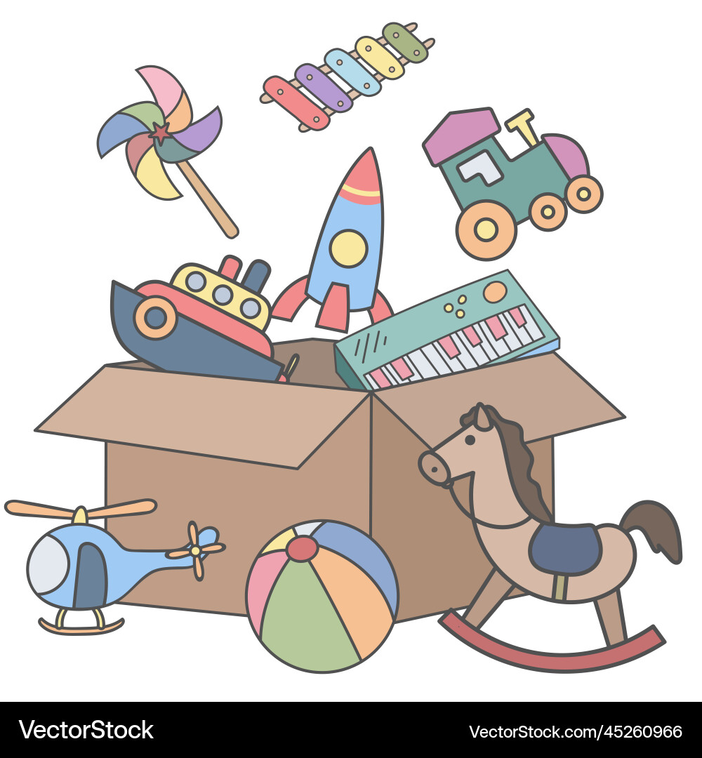 Children toys box Royalty Free Vector Image - VectorStock