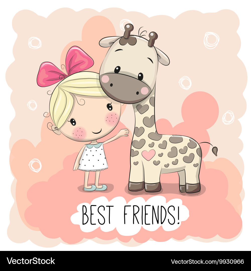 Cute Girl and Giraffe Royalty Free Vector Image