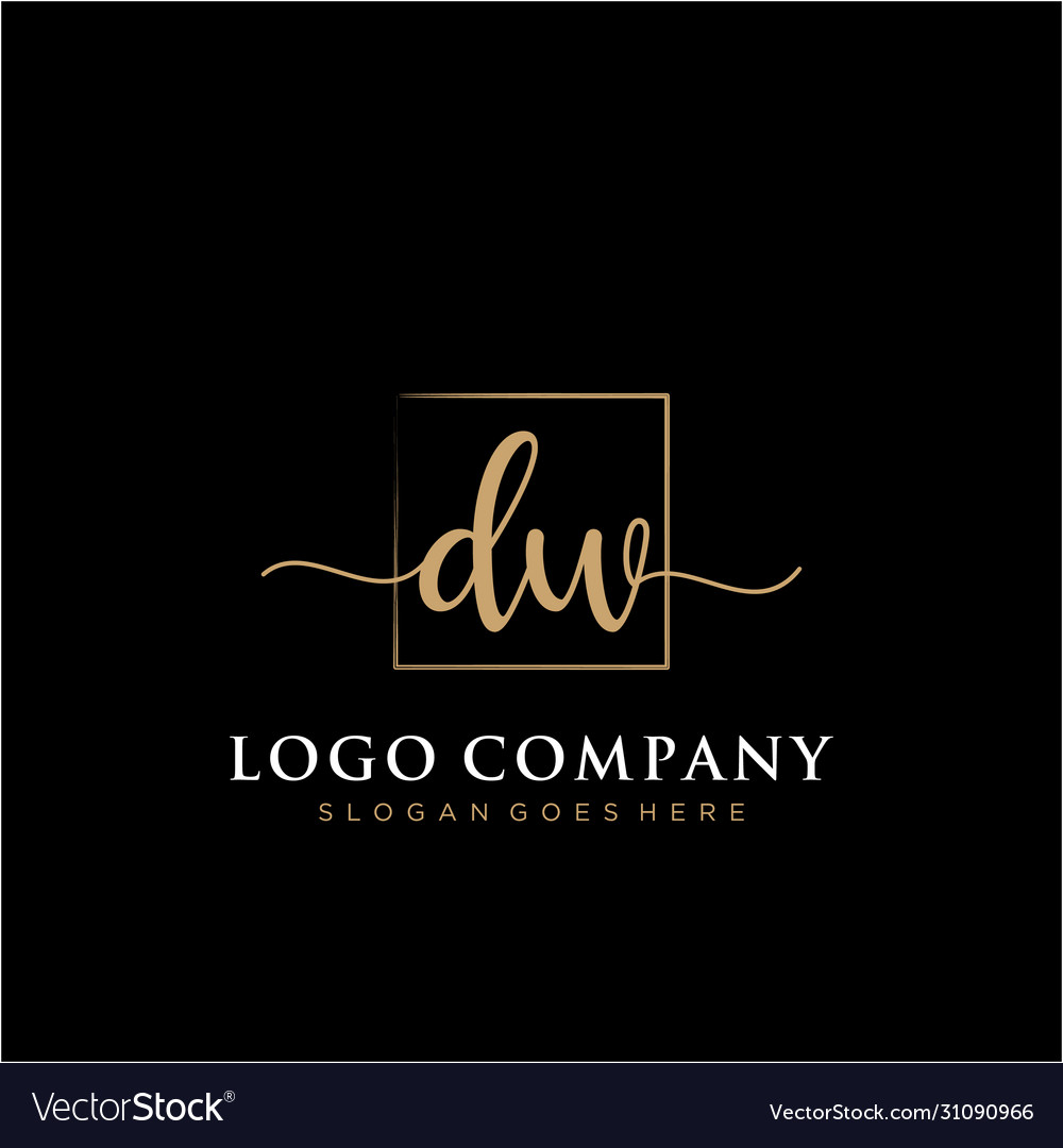 Dw initial handwriting logo with rectangle Vector Image