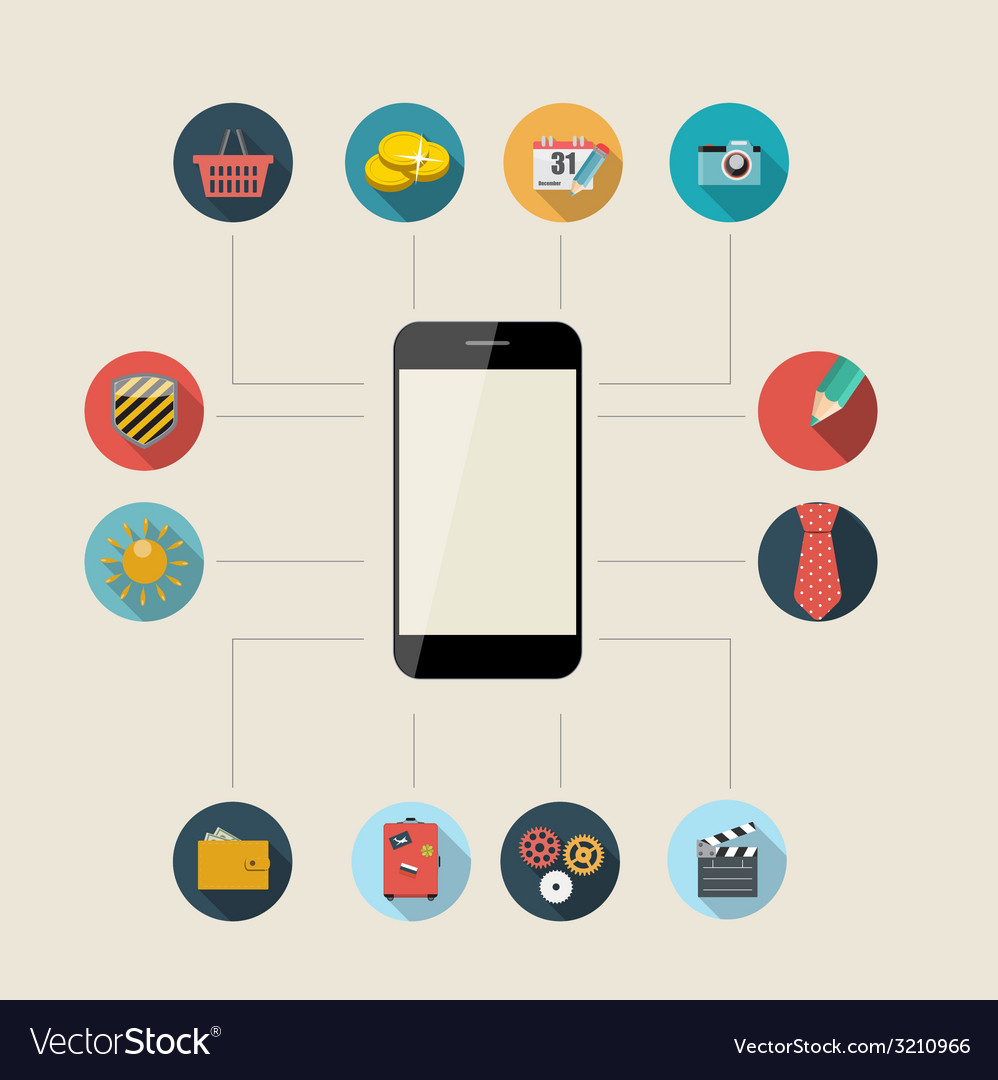 Flat design concept mobile phone apps Royalty Free Vector