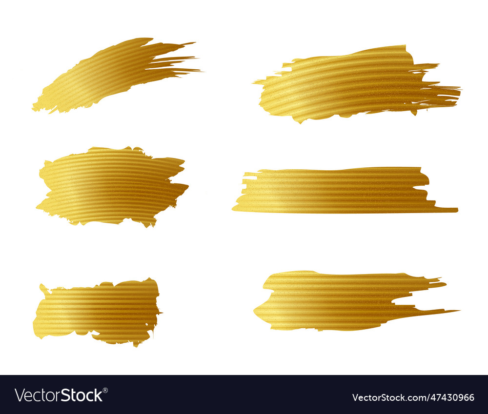 Gold paint brush stroke set Royalty Free Vector Image