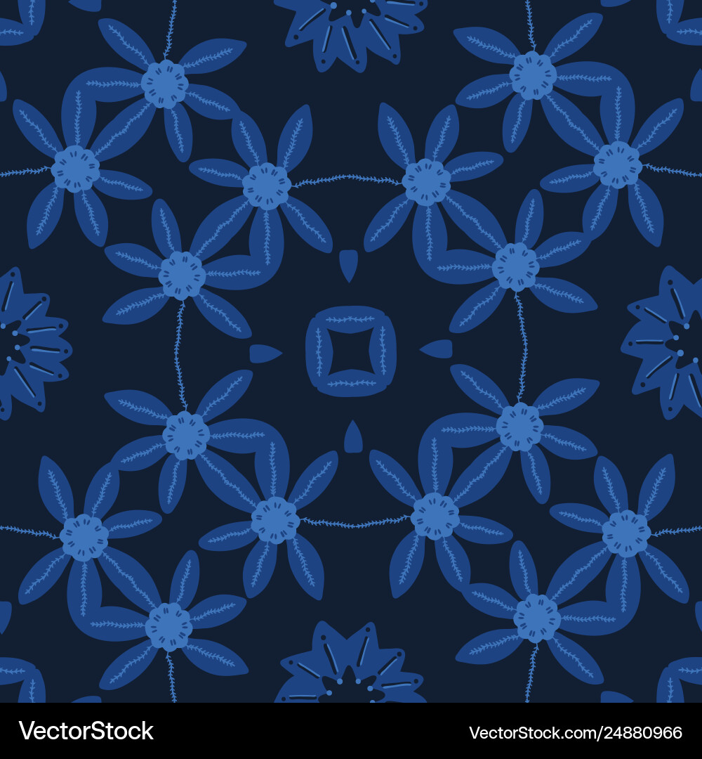 Indigo blue hand painted daisy large scale floral Vector Image