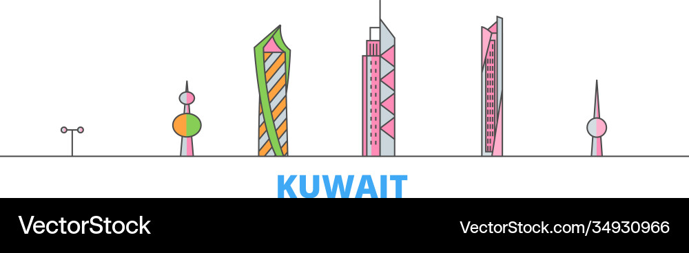 Kuwait line cityscape flat travel Royalty Free Vector Image
