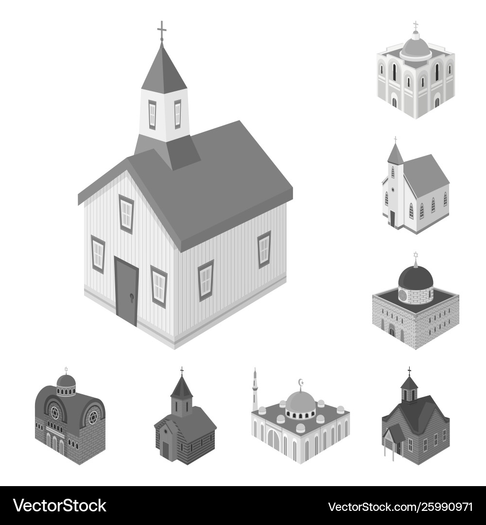 Isolated object landmark and clergy sign set Vector Image