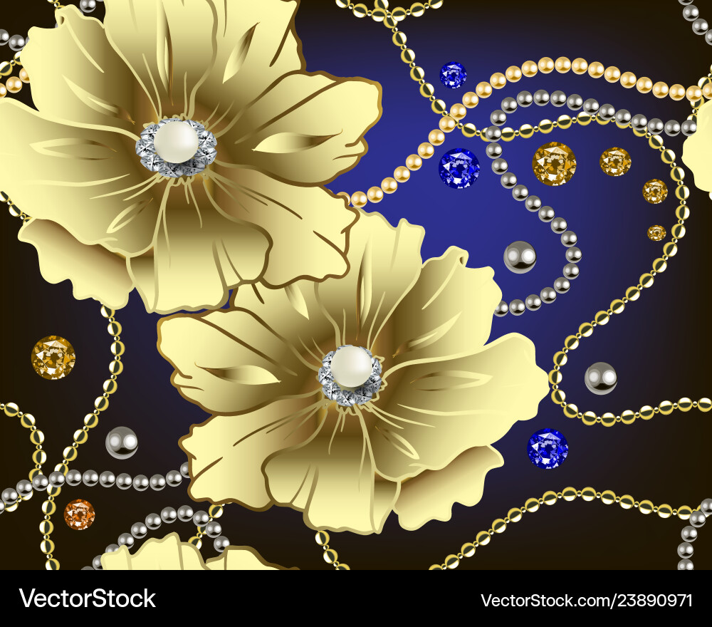 Jewellery floral 3d seamless pattern gold Vector Image