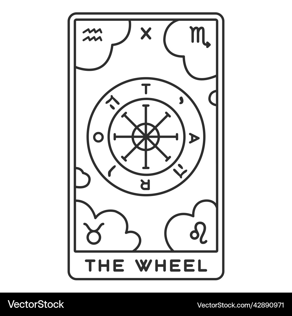 Tarot card the wheel stroke high quality Vector Image