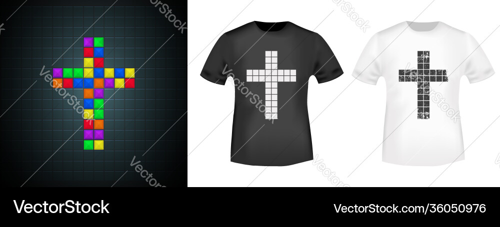 Cross brick game design for t-shirt stamp tee Vector Image