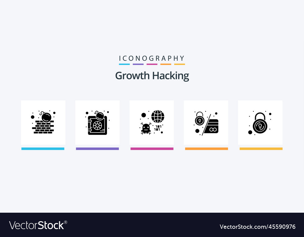 Hacking glyph 5 icon pack including secure credit Vector Image