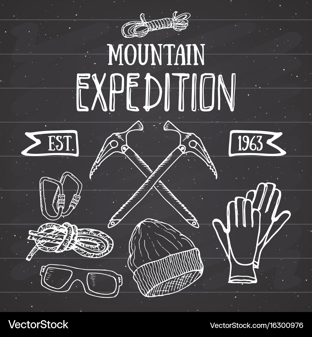 Mountain expedition vintage set hand drawn sketch Vector Image
