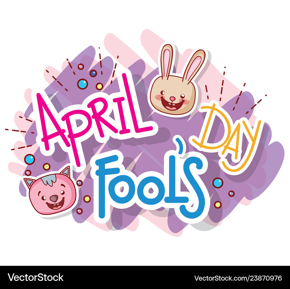 Rabbit and cat head to fools day celebration Vector Image