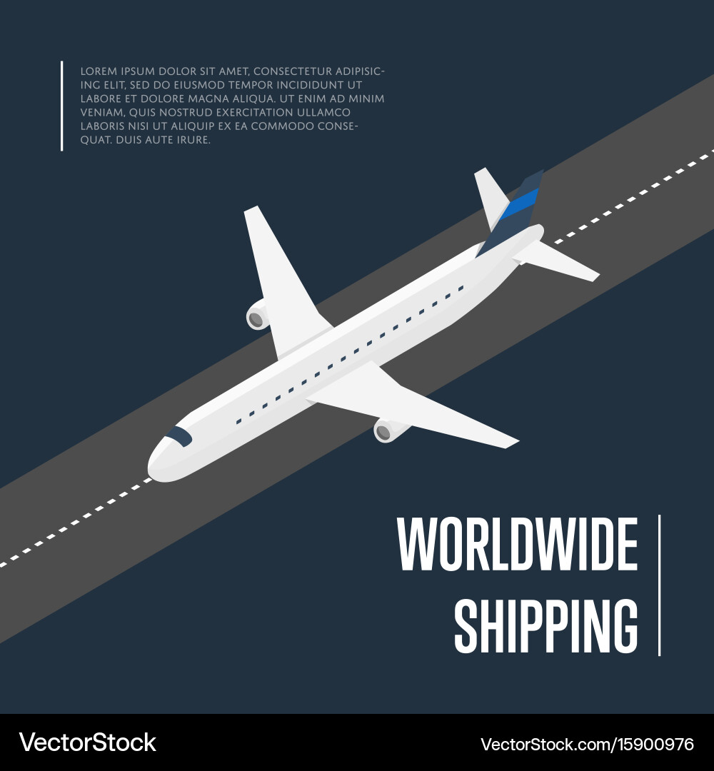 Worldwide shipping isometric banner with plane Vector Image