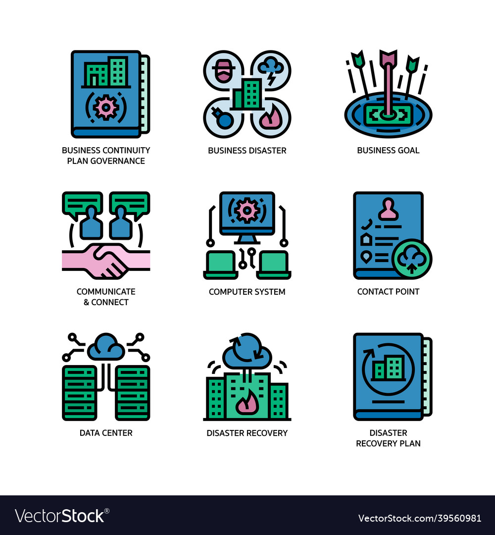 Business Continuity Plan Icons Set Royalty Free Vector Image