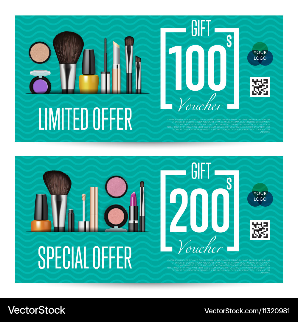 Cosmetics Gift Vouchers with Prepaid Sum Template Vector Image