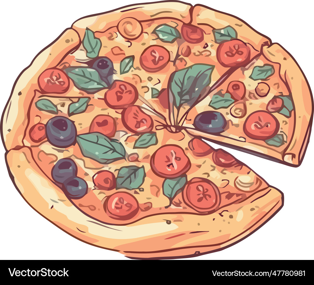 Gourmet pizza slice with meat and vegetables Vector Image