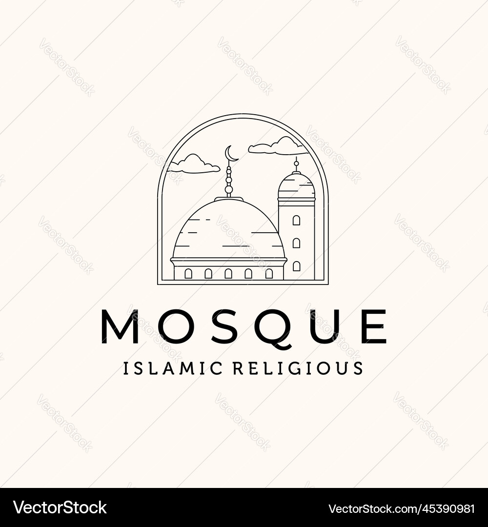 Mosque tower line art logo minimalist Royalty Free Vector
