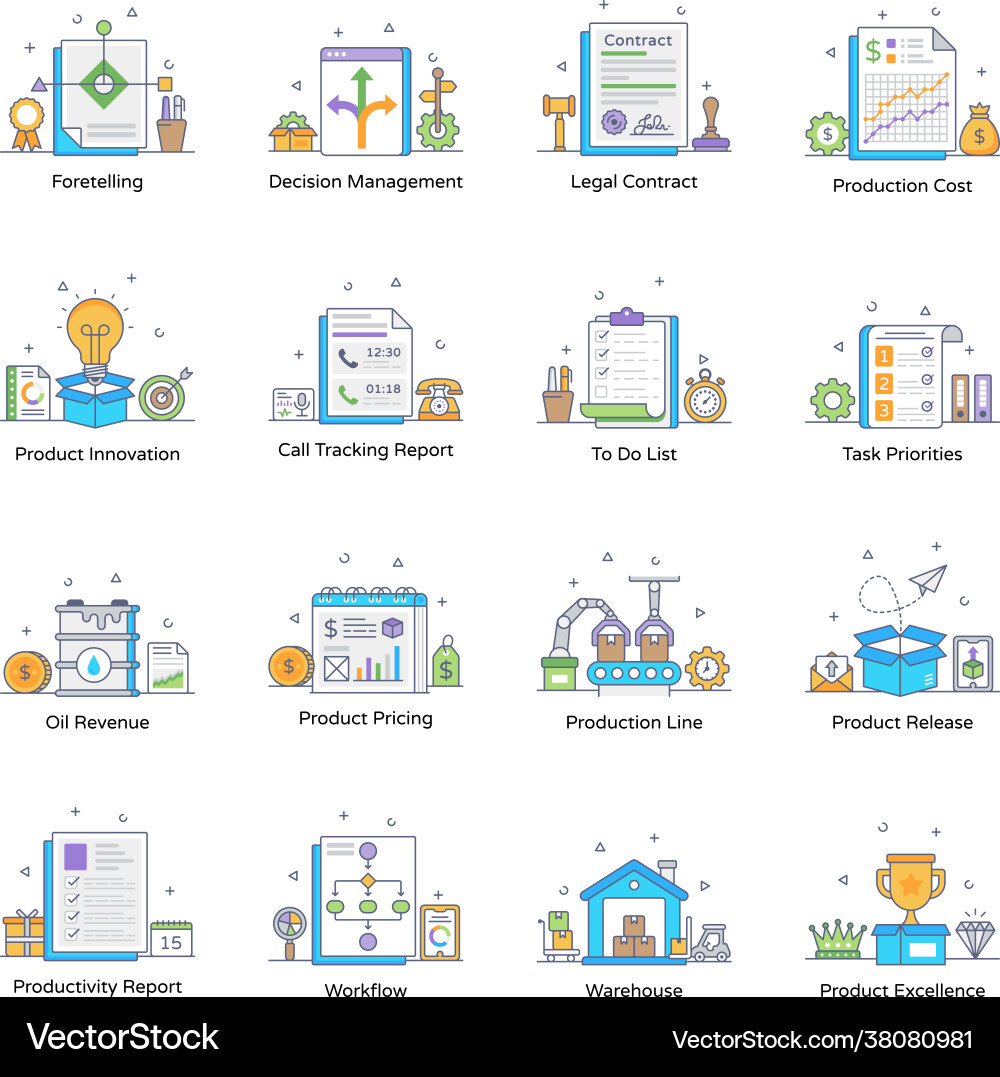 Product management flat outline icons pack Vector Image