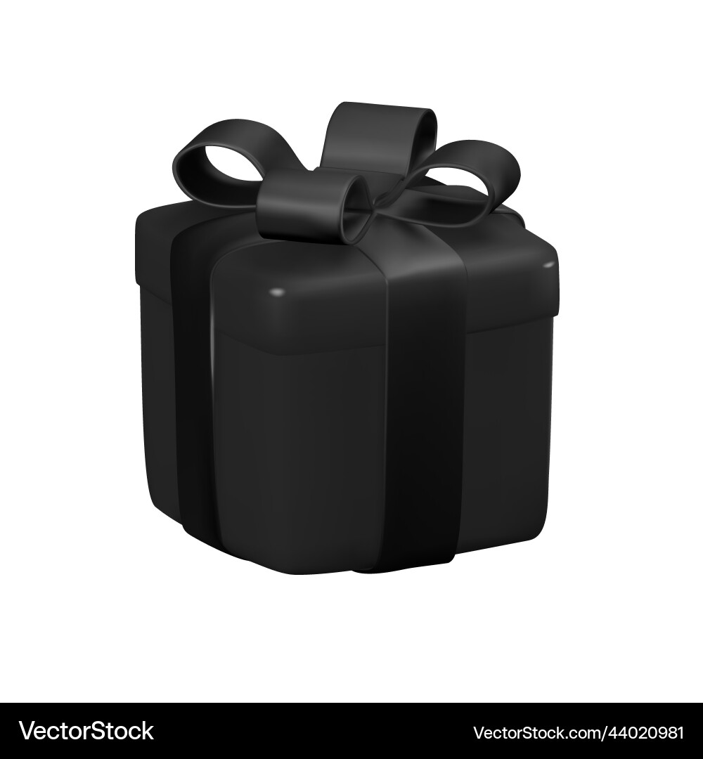 Realistic 3d Black Gift Box With Black Ribbon Vector Image