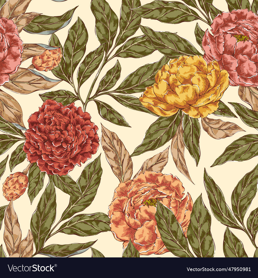 Seamless peony pattern Royalty Free Vector Image