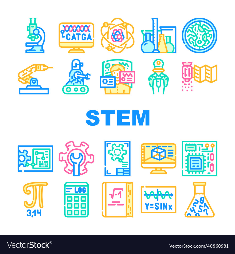 Stem engineer process and science icons set Vector Image