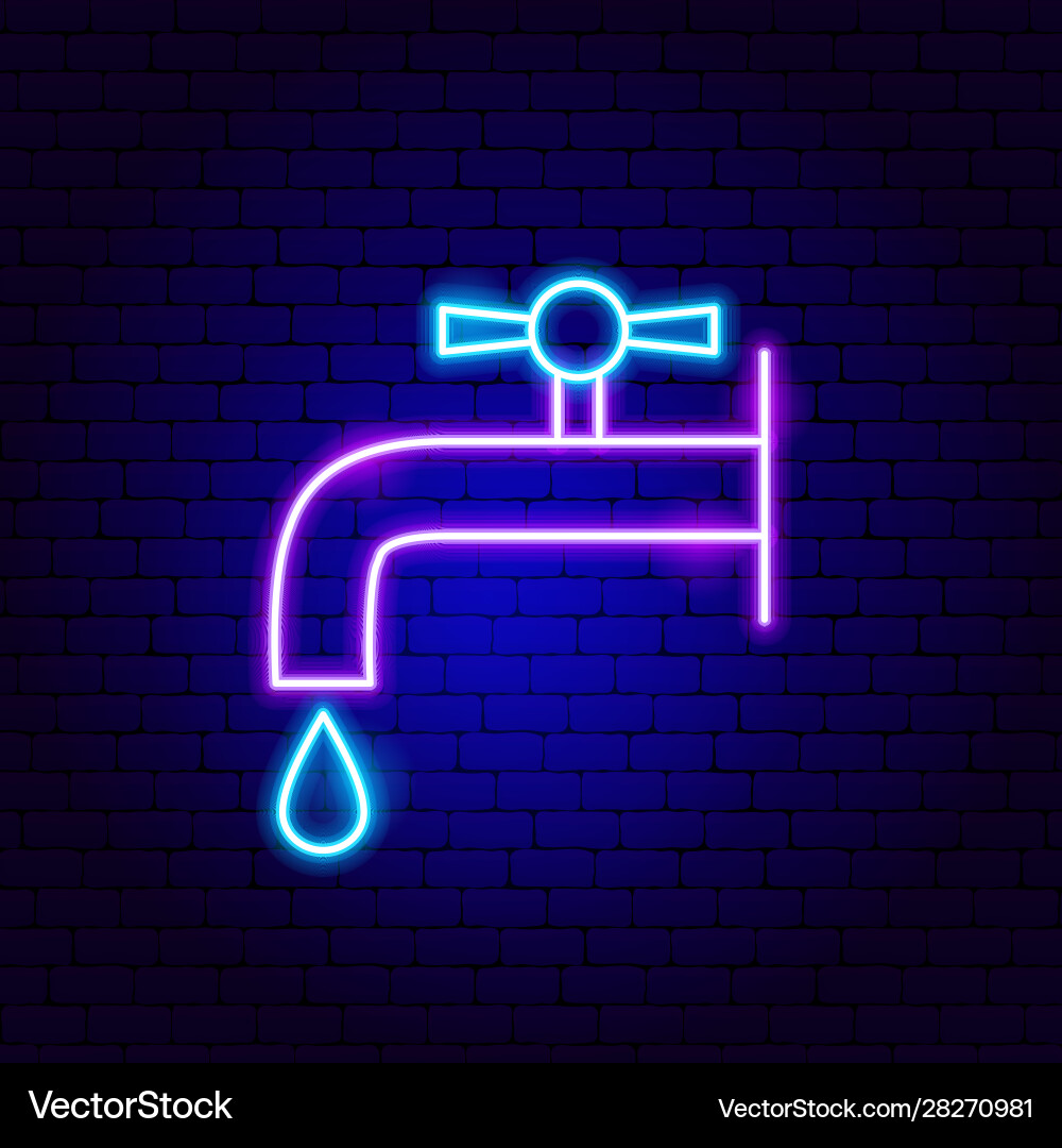 Water faucet neon sign Royalty Free Vector Image