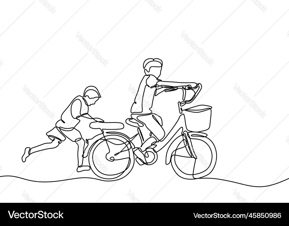 Continuous one line drawing of kids playing Vector Image
