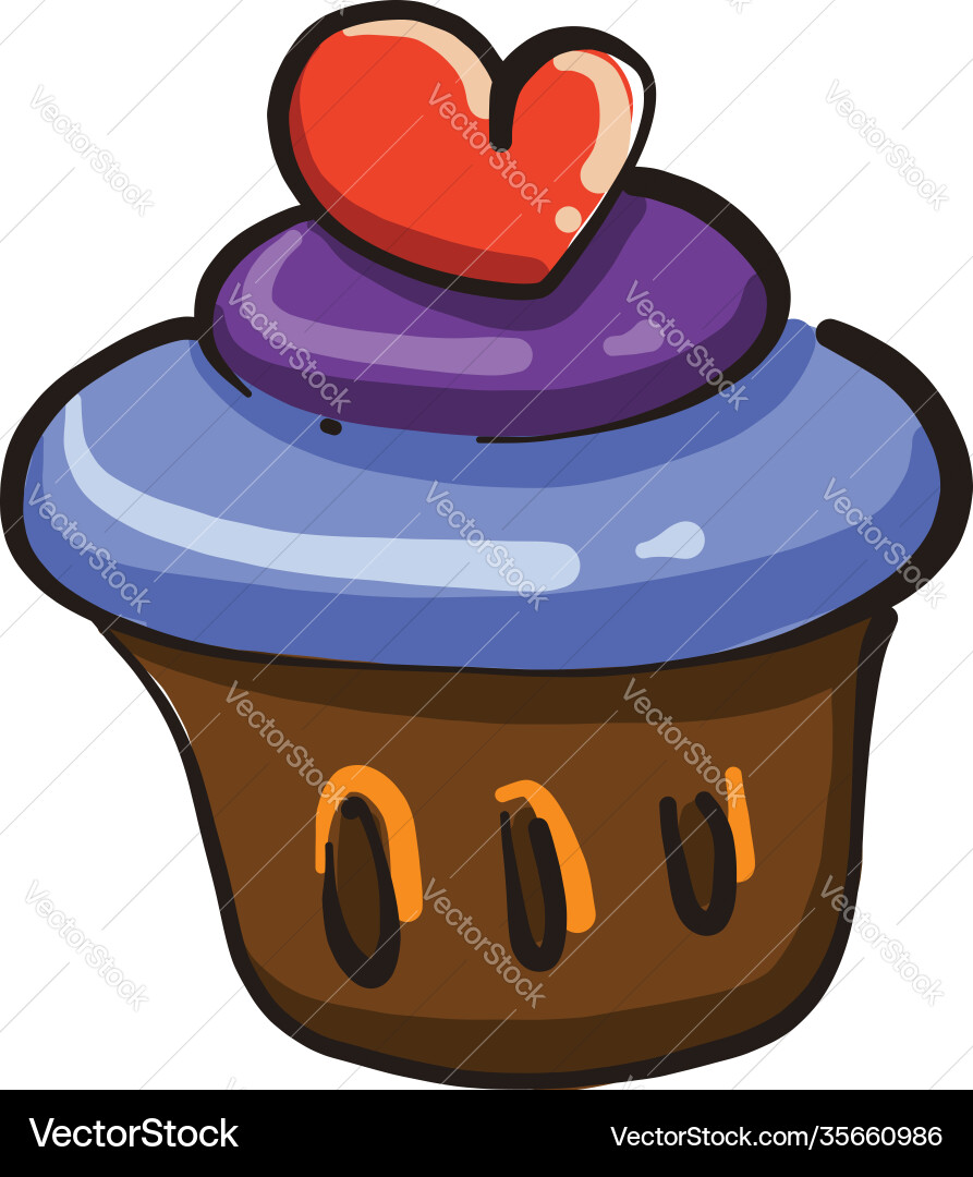 Cupcake with heart on white background Royalty Free Vector