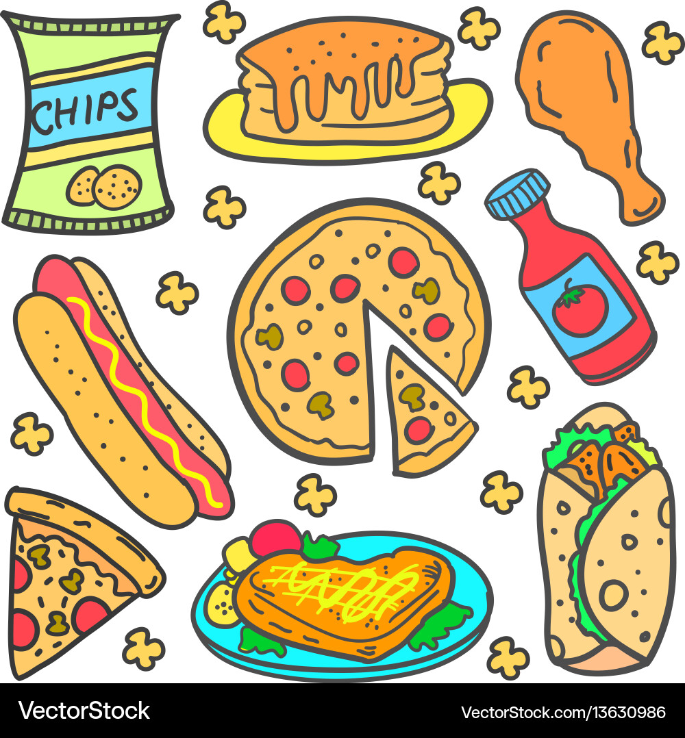 Doodle of element food set Royalty Free Vector Image