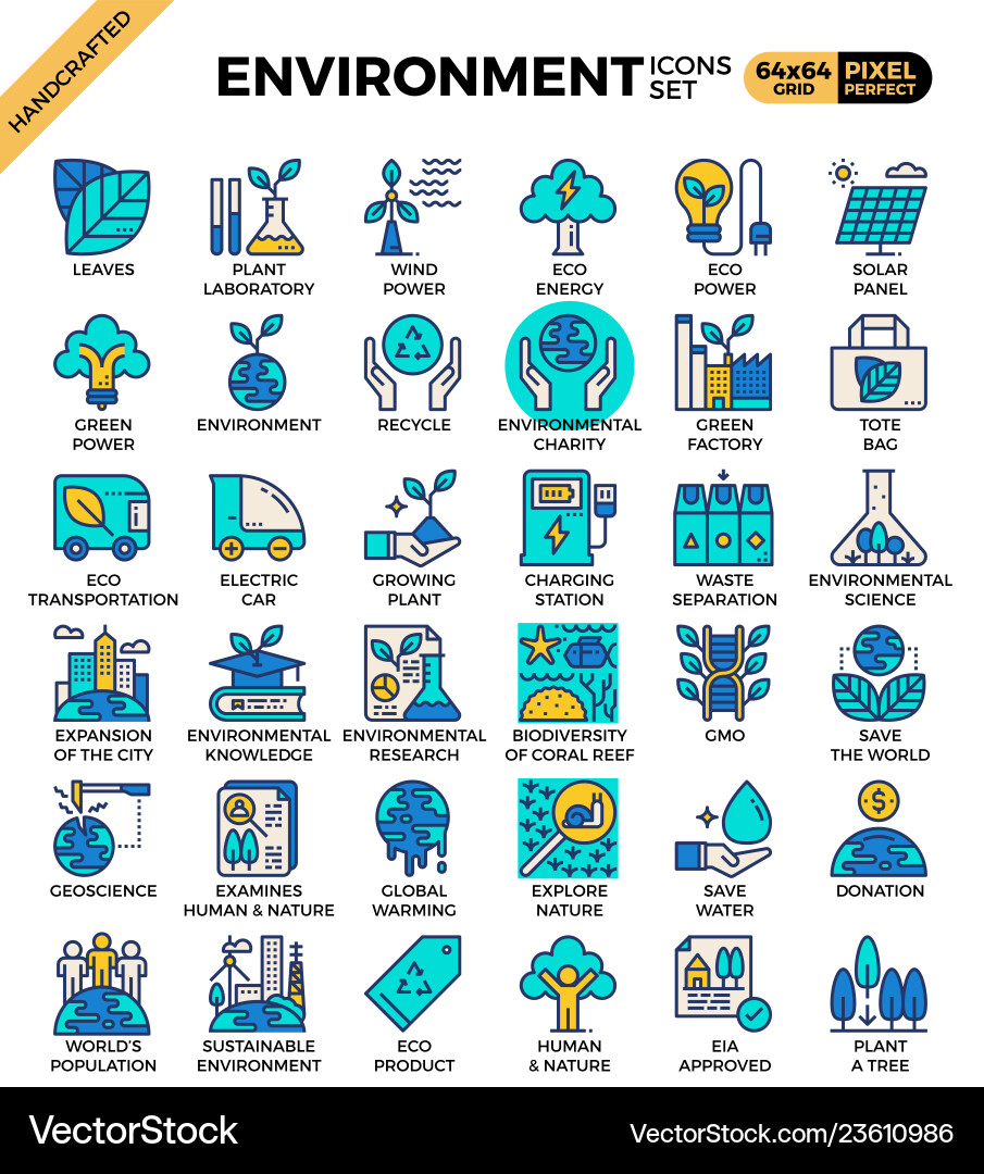 Environment eco concept detailed line icons set Vector Image