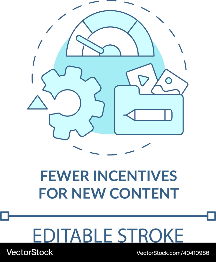 Fewer incentives for new content blue concept icon