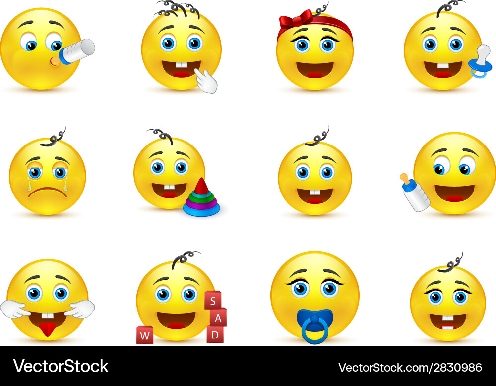 Lovely baby smileys set with nursery elements Vector Image