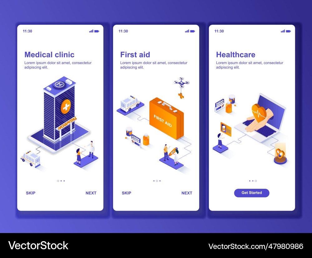 Medical clinic isometric gui design kit Royalty Free Vector