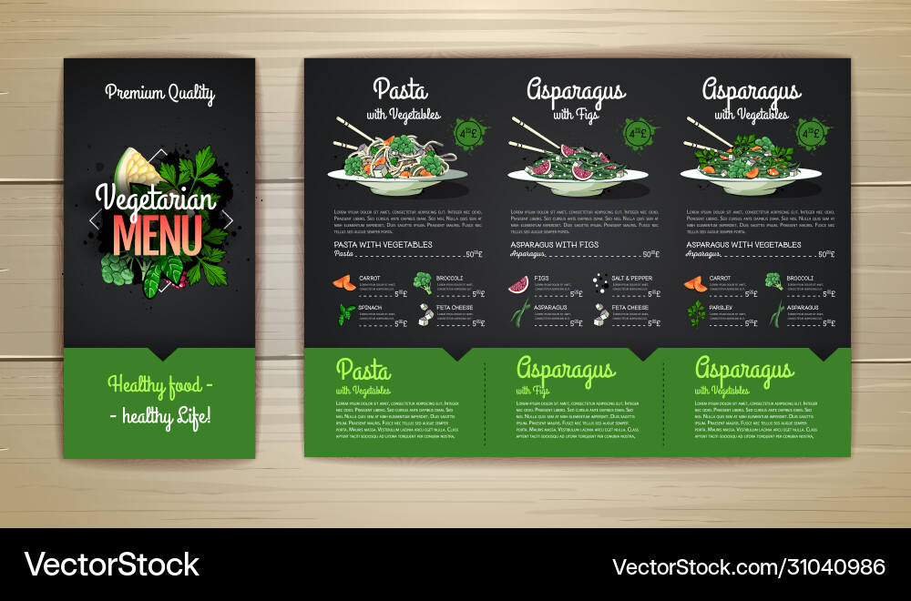 Vegetarian menu design with vegan meals Royalty Free Vector