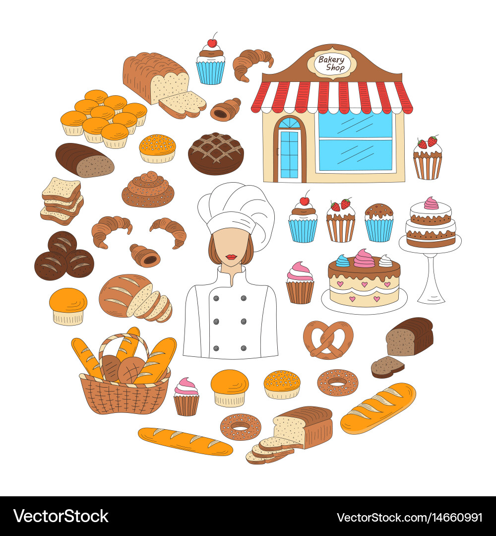 Bakery collection doodle style Royalty Free Vector Image