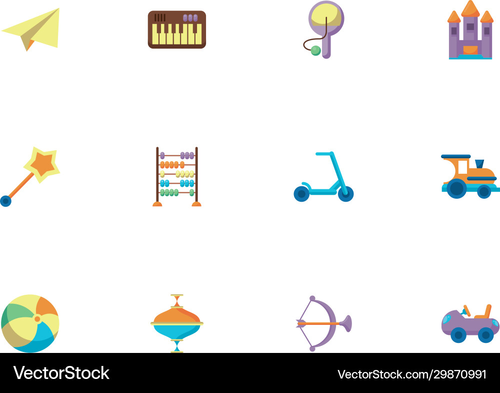 Bundle child toys set icons flat style Royalty Free Vector